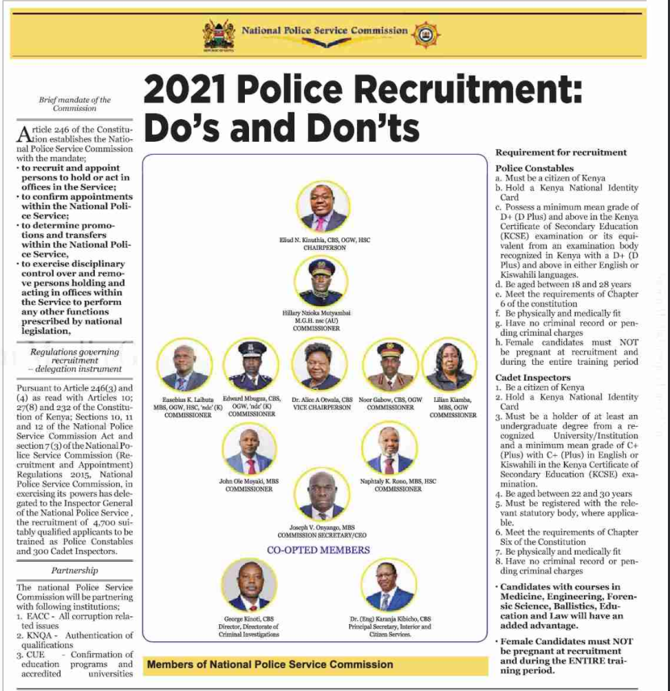 Kenya Police Jobs 2025 | Kenya Police Recruitment Dates & Centres Jobs